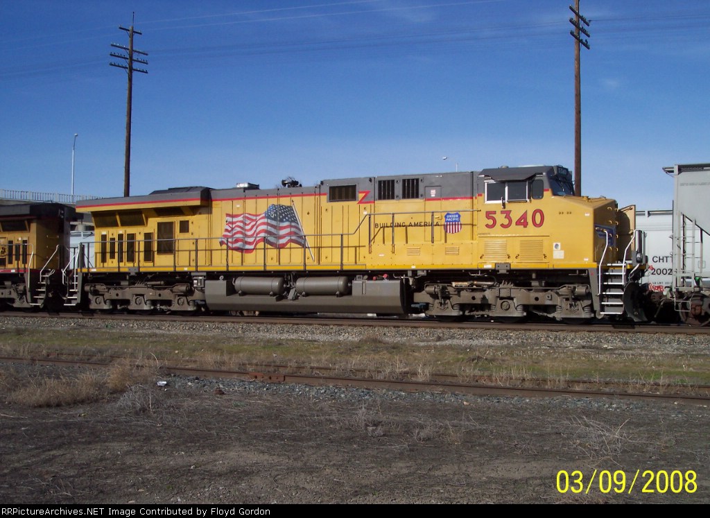 UP 5340 is lead unit of four midtrain DPU's on grain train